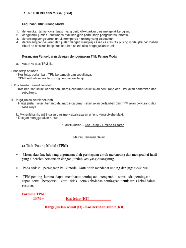 Kegunaan Titik Pulang Modal | PDF