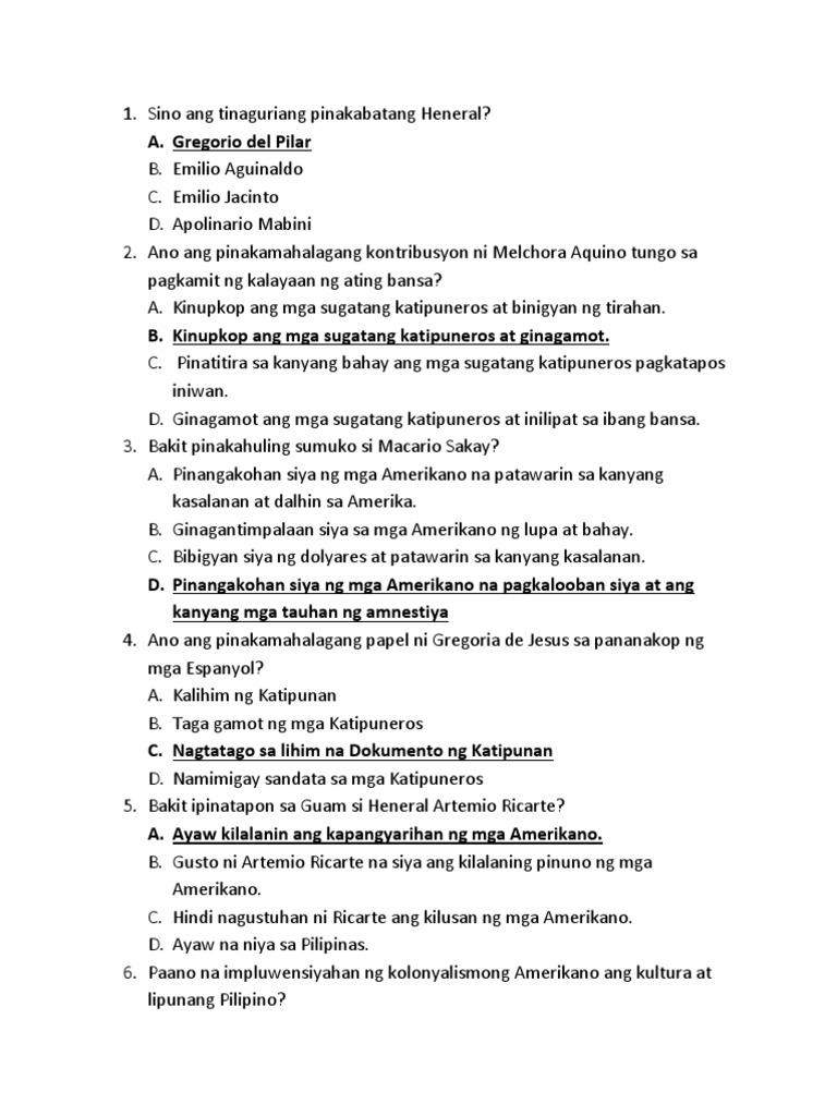 Araling Panlipunan VI Question | PDF