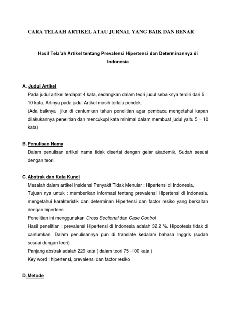 Cara Telaah Artikel Atau Jurnal Yang Baik Dan Benar | PDF
