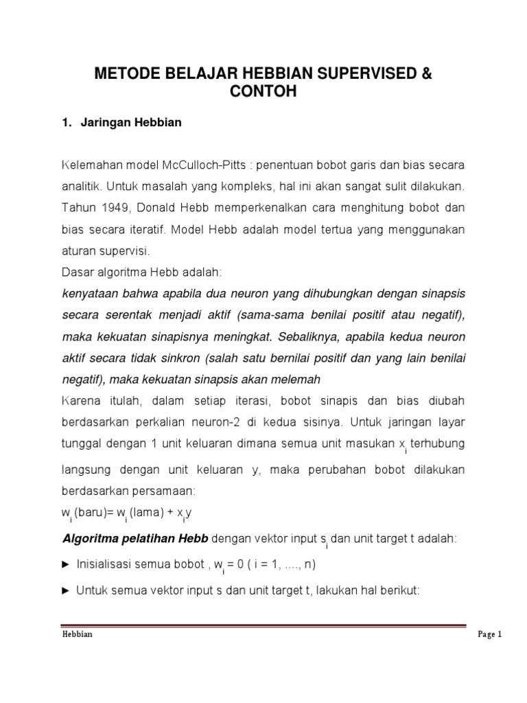 Metode Belajar Hebbian Supervised PDF | PDF