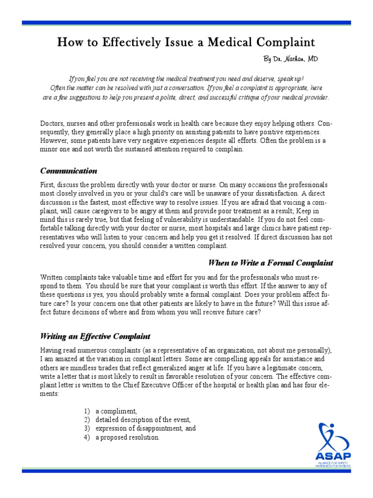 How To Effectively Issue A Medical Complaint: Communication | PDF ...