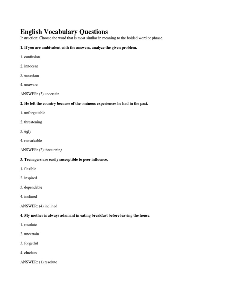 English Vocabulary - CSC Reviewer | PDF