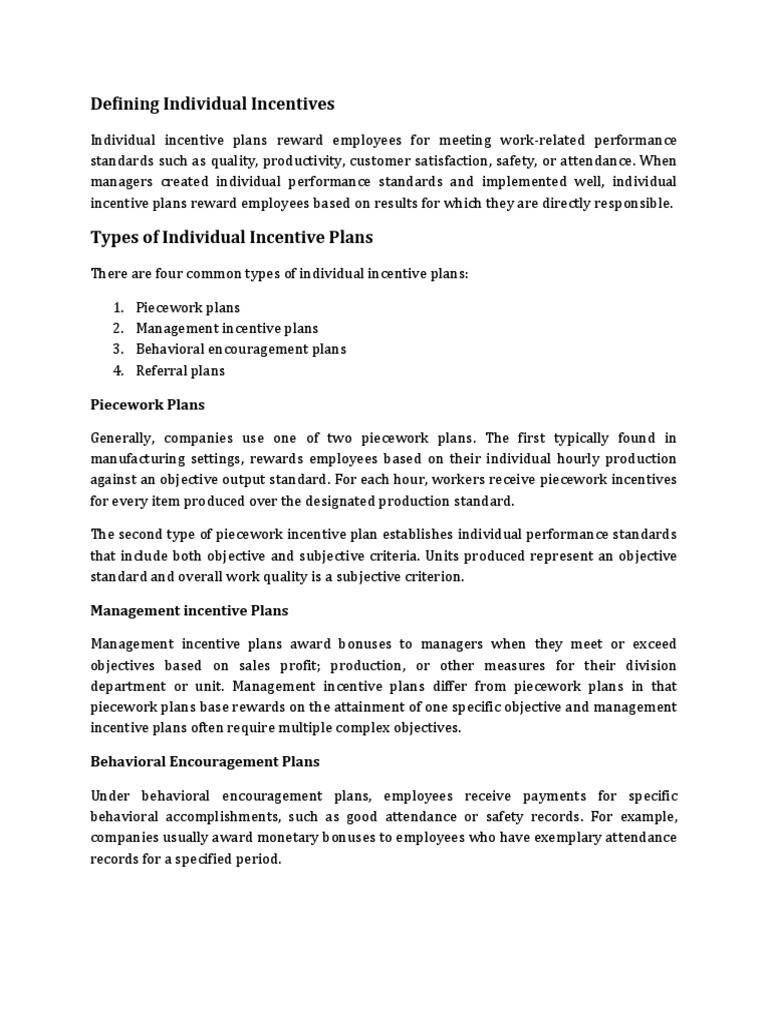 Types of Incentive Pay | PDF | Incentive | Employee Stock Ownership Plan