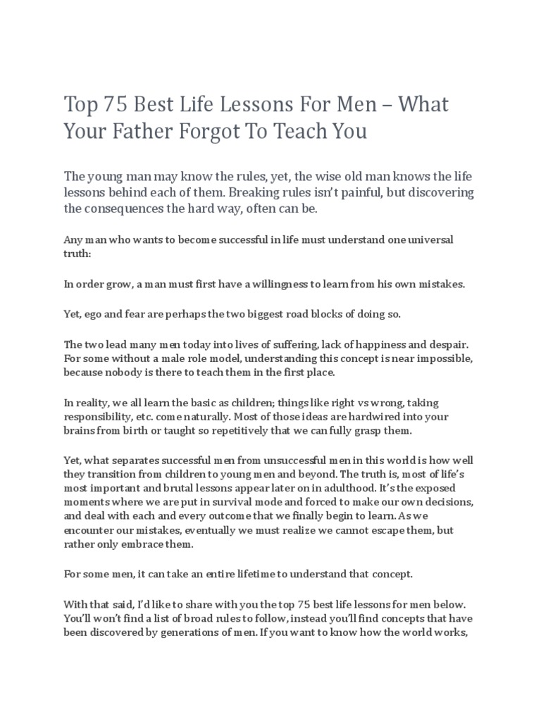 75 Essential Life Lessons for Men | PDF | Truth | Human