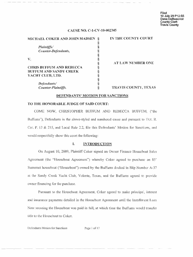 Michael Coker and John Madsen V Buffum Defendants Motion For Sanctions ...