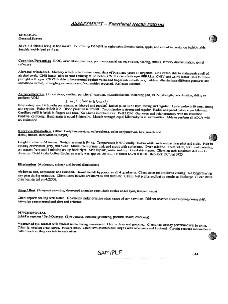 Sample Assessment Functional Health Patterns | PDF | Teaching ...