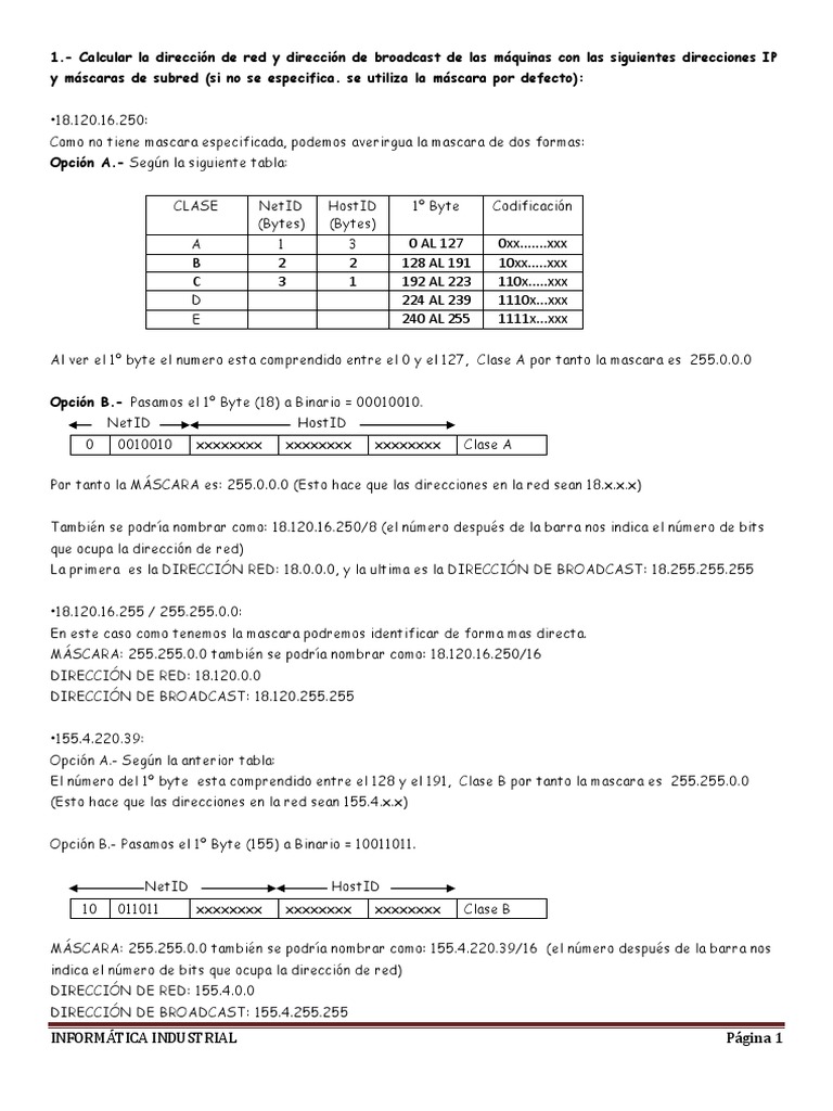 EJERCICIOS RESUELTOS Redes2 | Dirección IP | Redes de computadoras