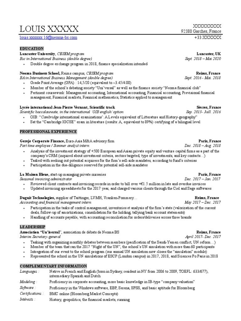 CV For WSO Review | PDF | Business | Economies