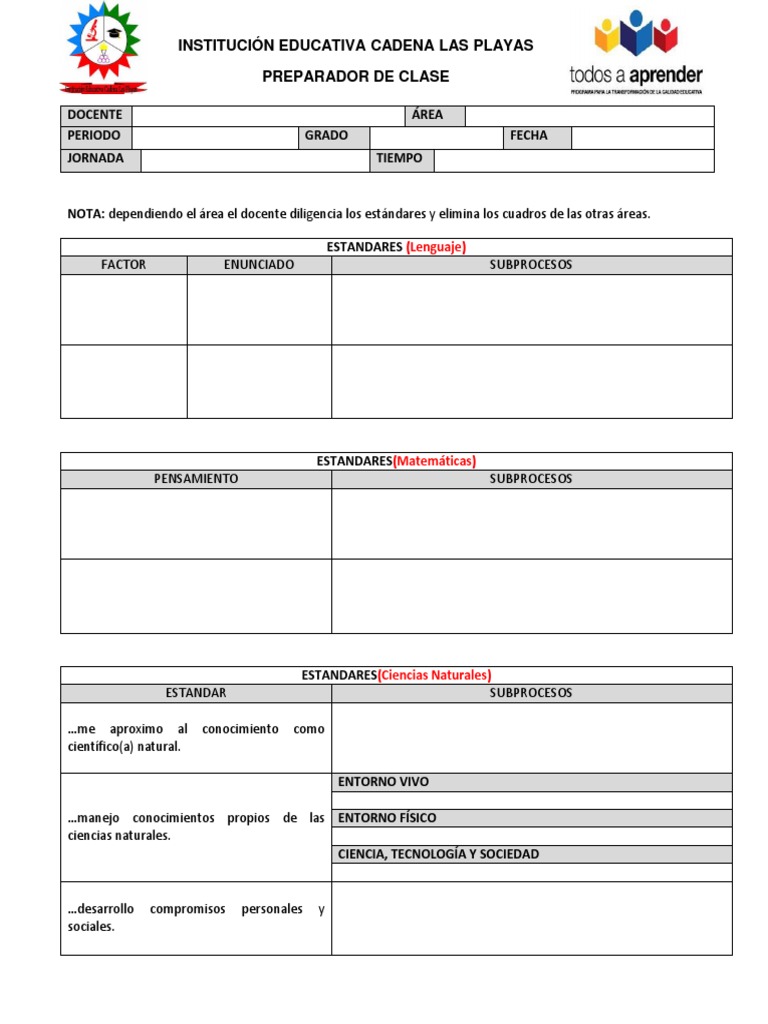 Formato Preparación de Clase | Aprendizaje | Maestros