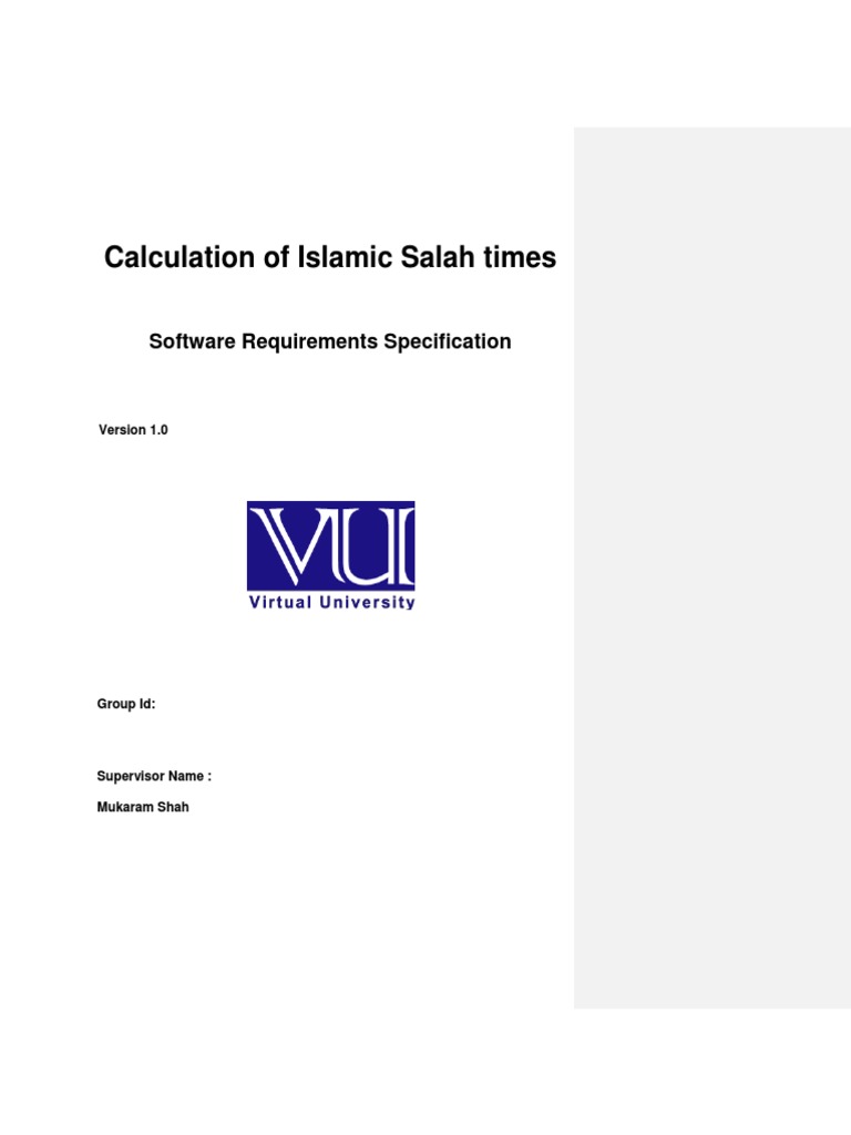 SRS Calculation of Islamic Salah Times | PDF | Use Case | Usability
