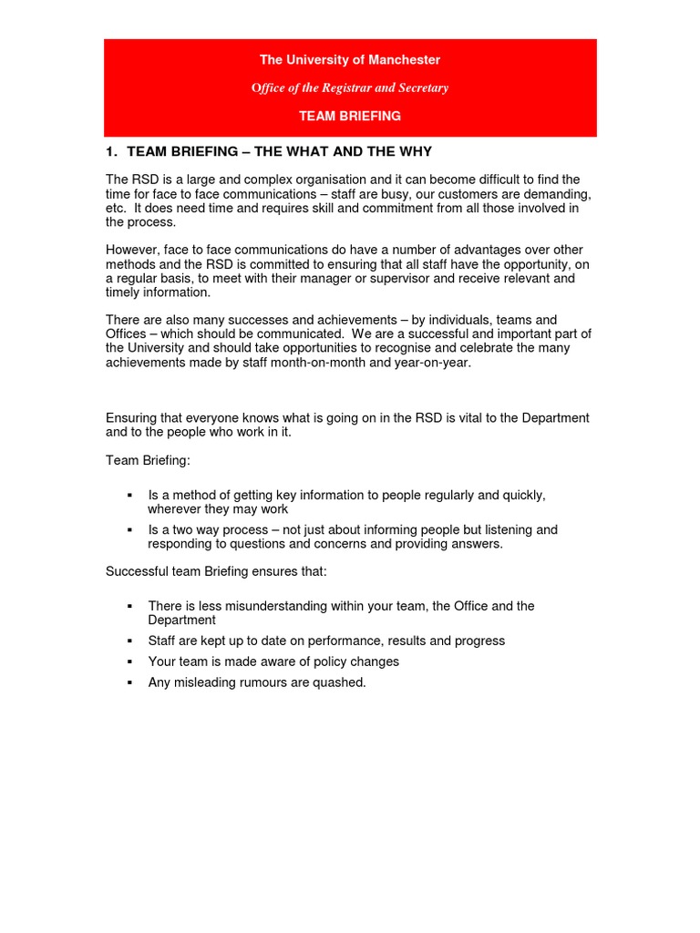 Example Team Briefing Guide | PDF | Secretary | News