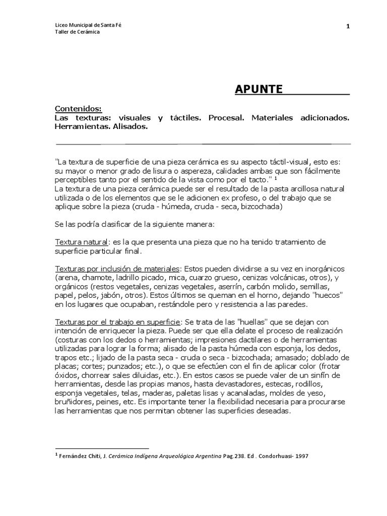 Apuntes de Cerámica - Textura | PDF | Cerámica | Papel