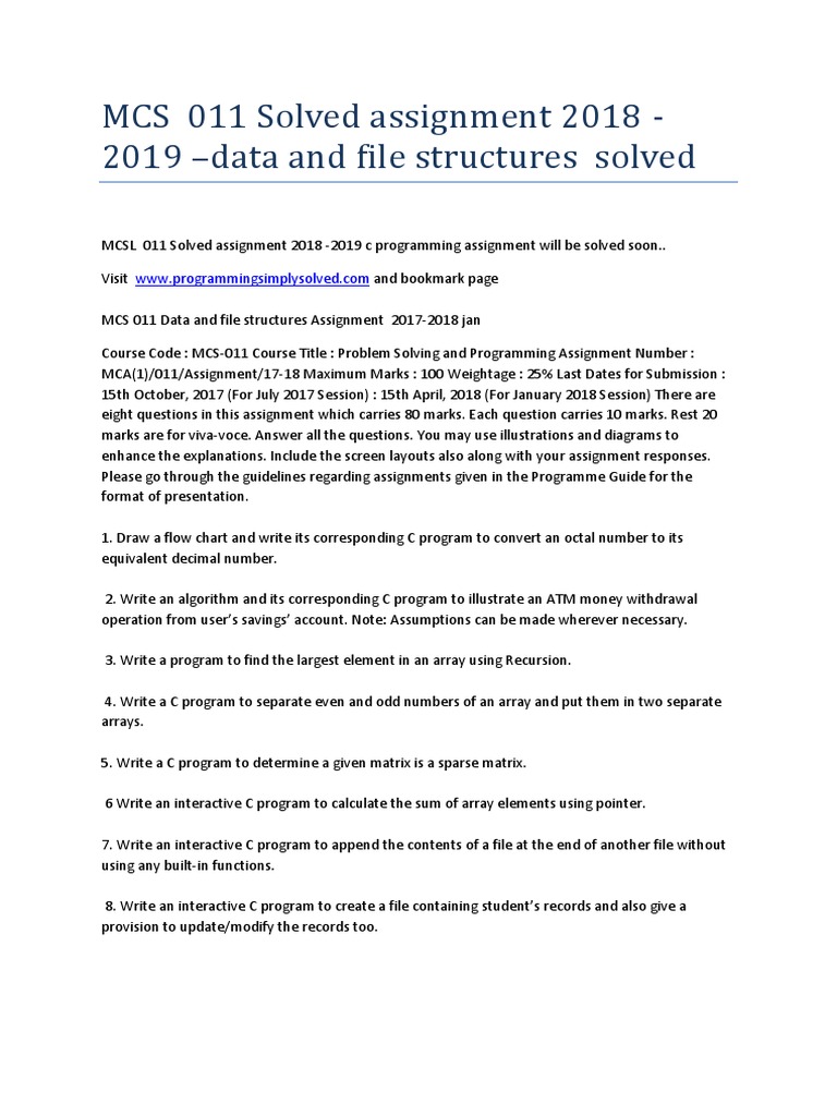 MCSL 011 Solved Assignment 2018 | PDF