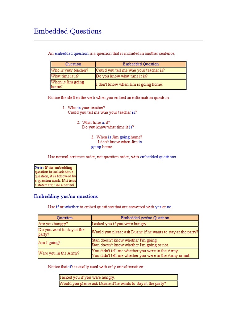 Embedded Questions: Embedded Question Embedded Question | Download Free ...