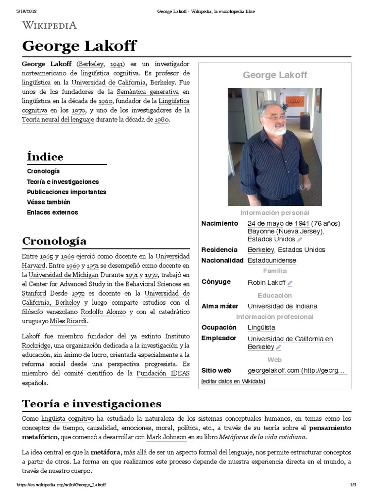 George Lakoff - Wikipedia, La Enciclopedia Libre | PDF | Ciencia ...