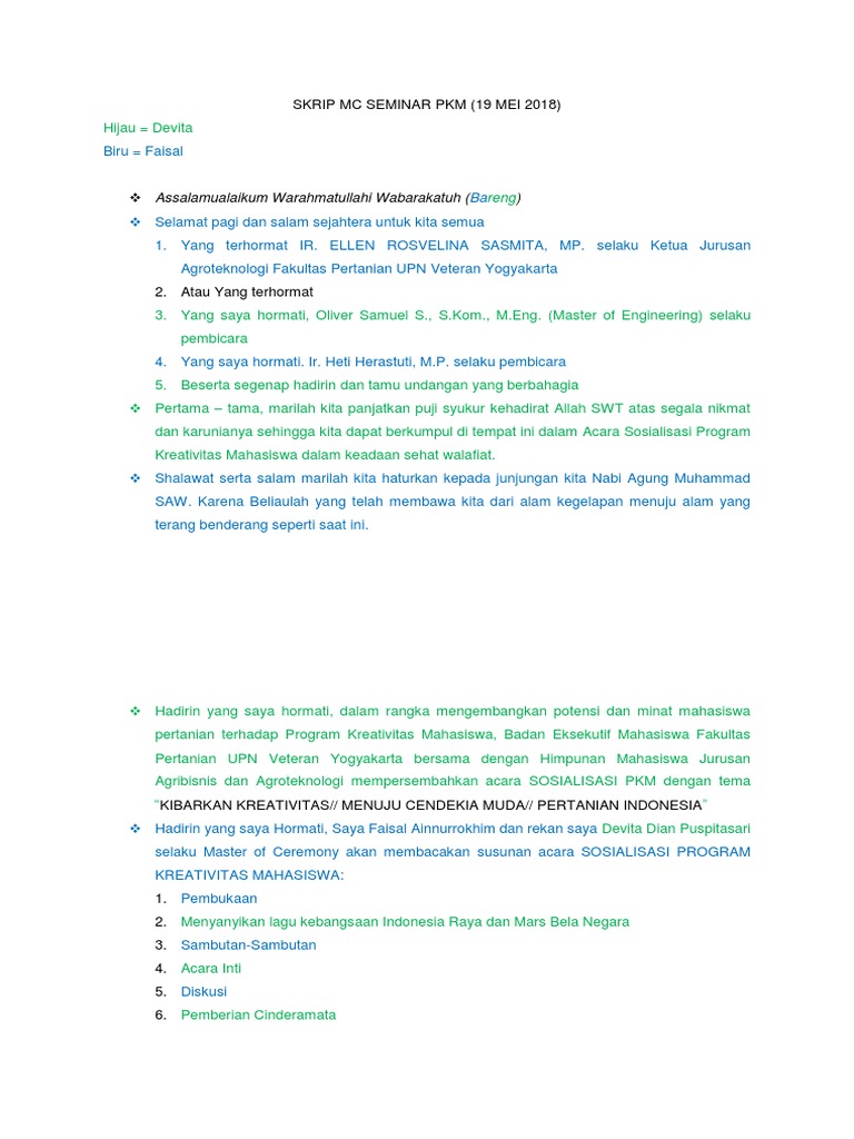 Contoh Teks MC Seminar | PDF