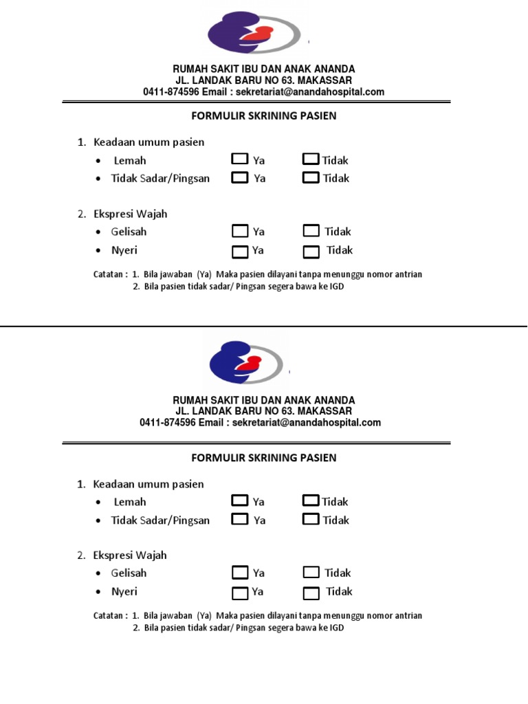 Ceklist Skrining Pasien | PDF