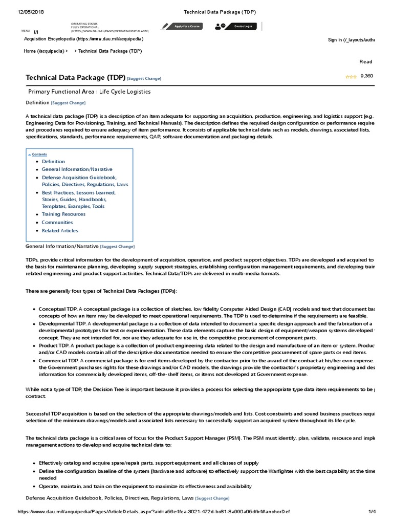 Technical Data Package (TDP) | PDF | Product Lifecycle | Procurement