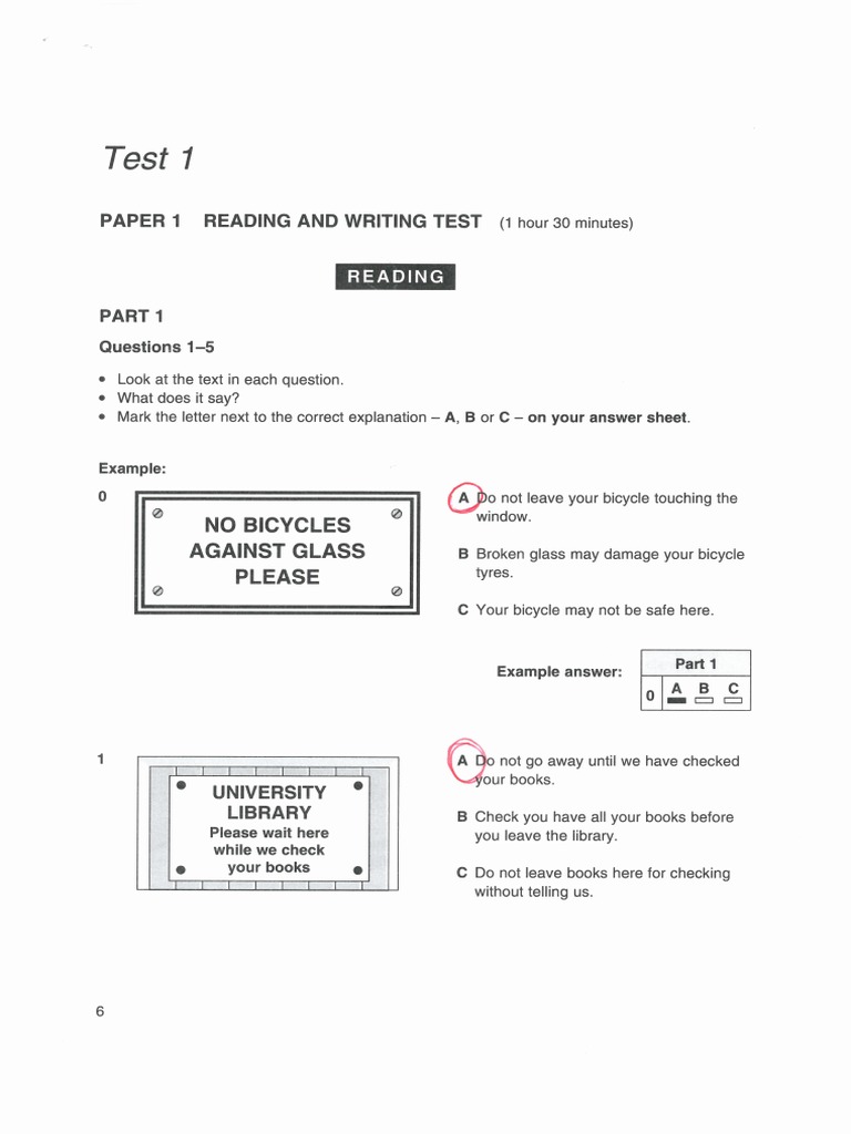 Pet4 Reading Writing Test 1 Annotated Answers2 PDF | PDF