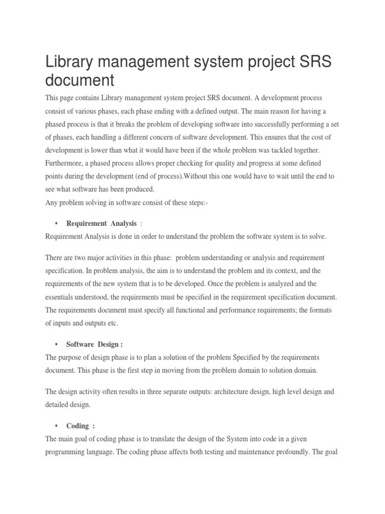 Library Management System Project SRS Document | PDF | Software Testing ...