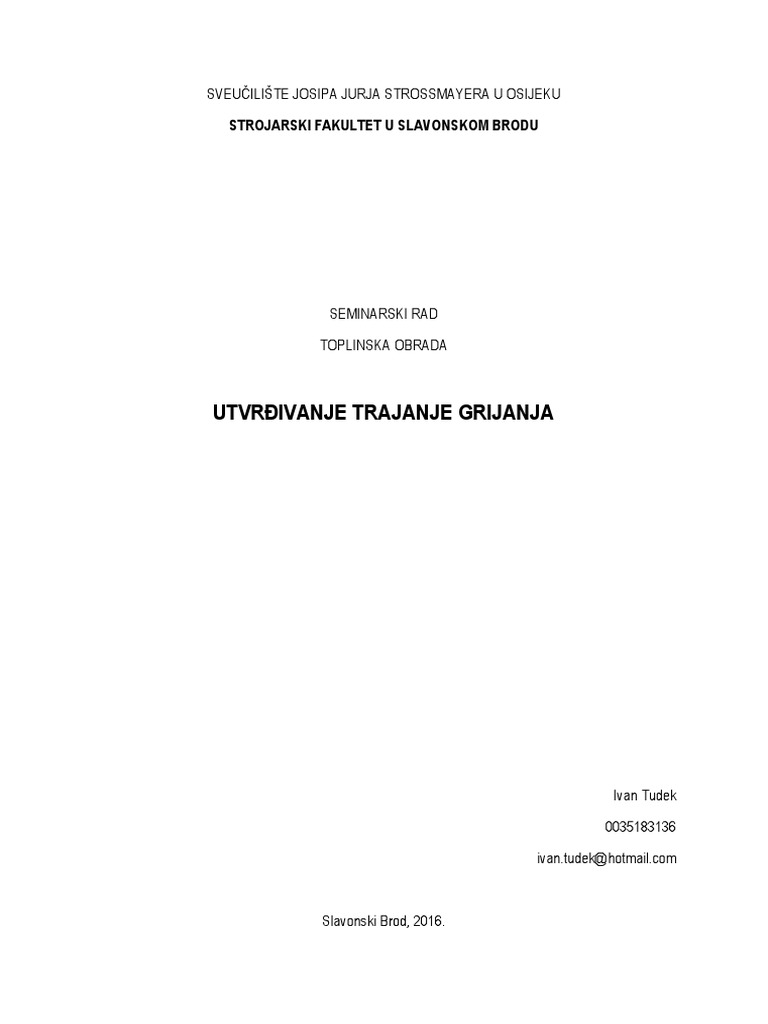 Toplinska Obrada Seminar - Tudek | PDF