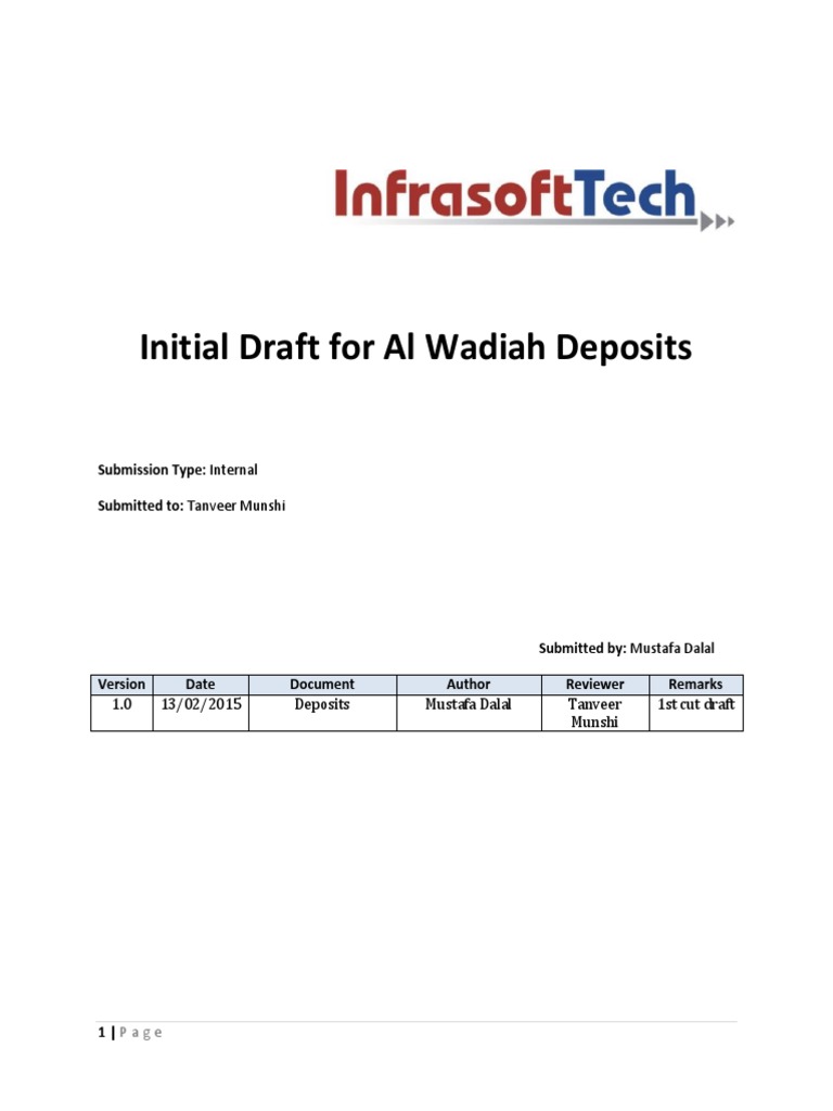 Initial Draft For Al Wadiah Deposits: Submission Type: Internal ...