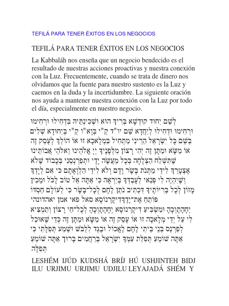 Tefilá para Éxitos en Negocios | PDF | Comportamiento religioso y ...