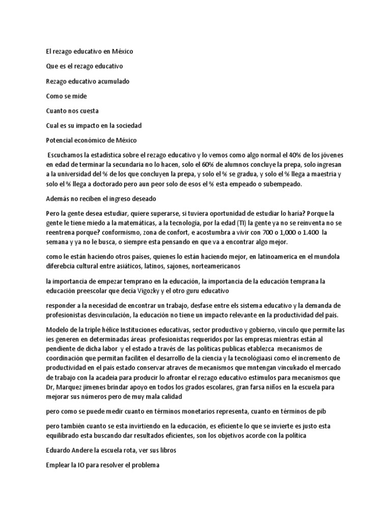 El Rezago Educativo en México 1 | PDF | México | Educación Secundaria