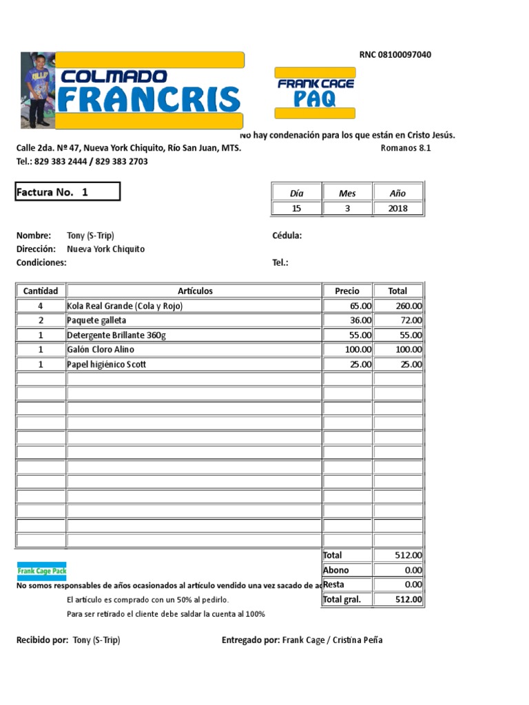 Factura Colmado Francris - S-Trip | PDF