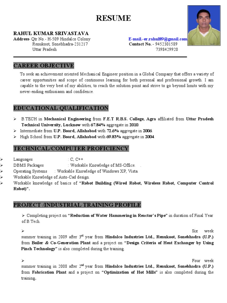 Resume B.tech.-Mechanical Engg. Rahul | PDF | Computing And Information Technology