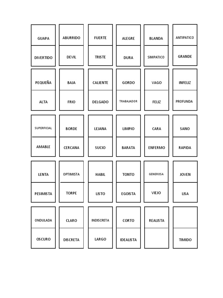 Juego de Domino Con Sinonimos y Antonimos Actividades y Juegos 11356 | PDF