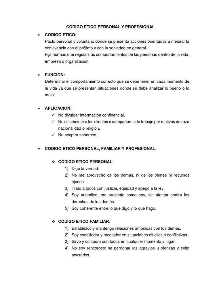 Código Ético Personal y Profesional | PDF