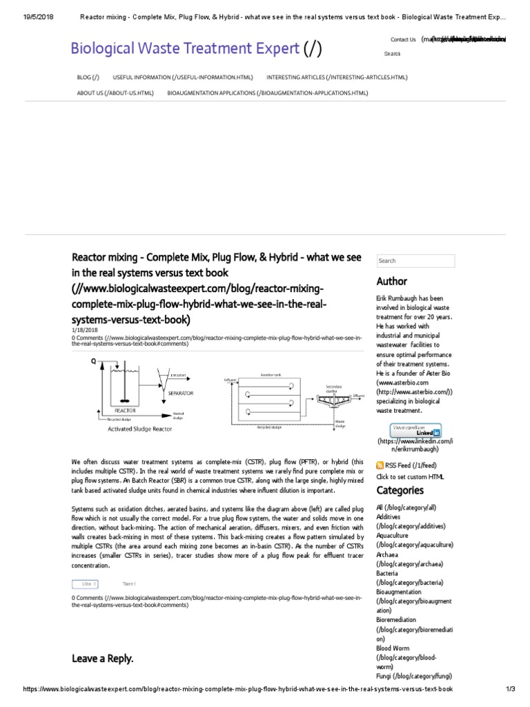 Reactor Mixing - Complete Mix, Plug Flow, & Hybrid | PDF ...