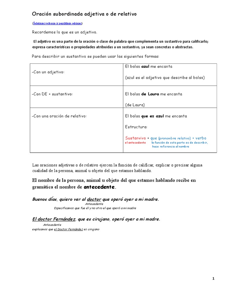 Oraciones de Relativo: Ejemplos y Ejercicios | PDF | Adjetivo | Sustantivo