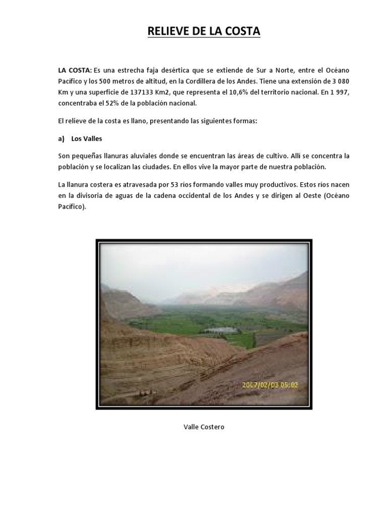 Características del relieve costero peruano | PDF | Desierto | Andes
