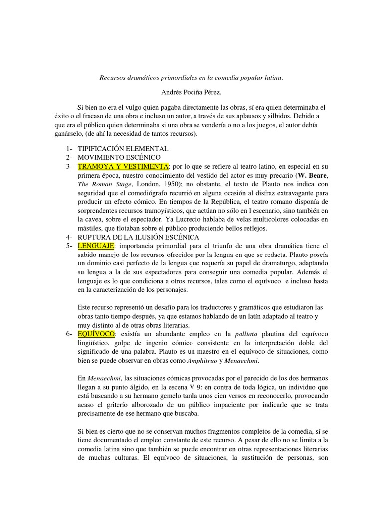 Recursos Dramáticos Primordiales en La Comedia Popular Latina | PDF ...
