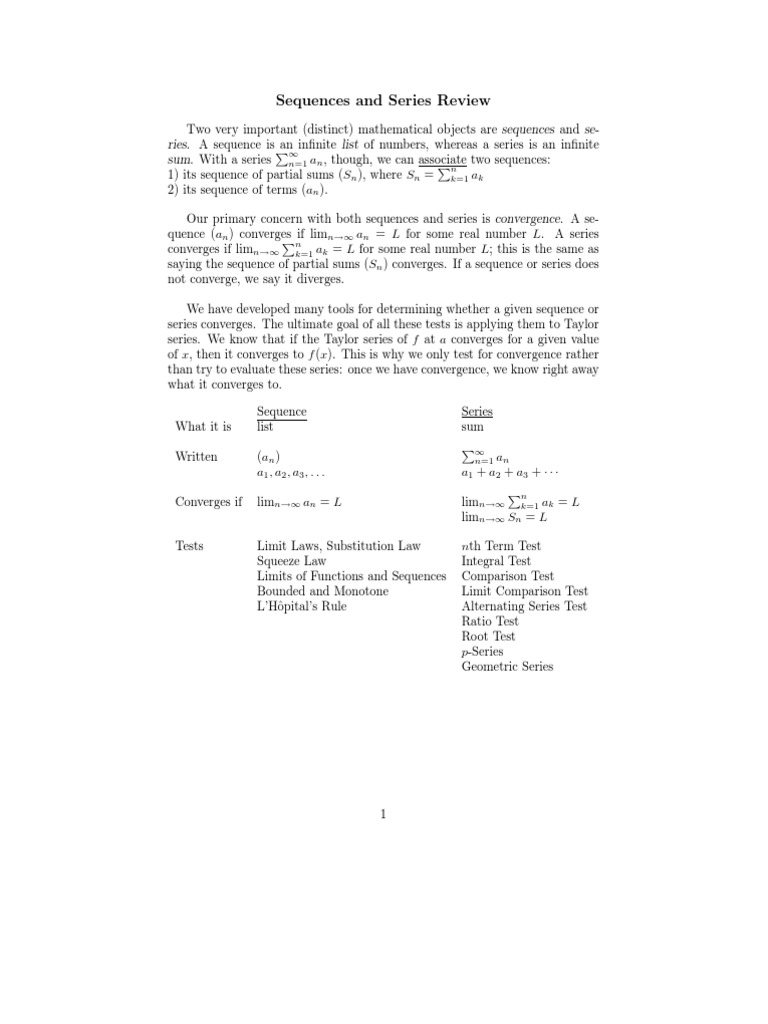 Sequences and Series Review | PDF | Series (Mathematics) | Sequence