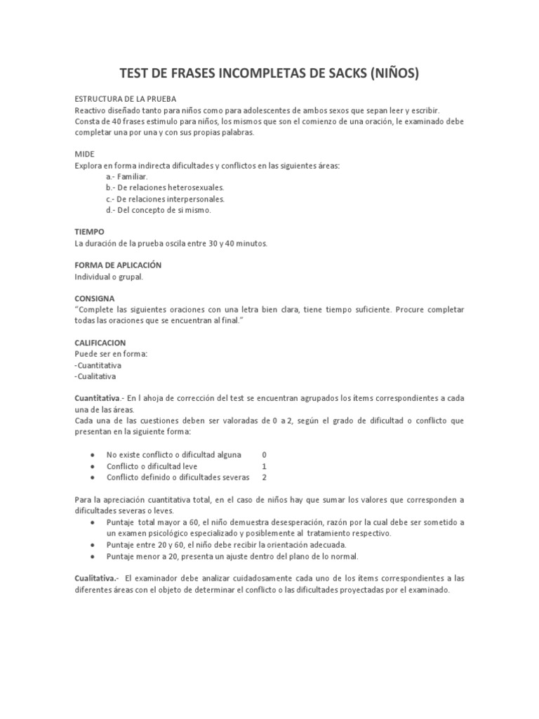 Test de Sacks Niños PDF