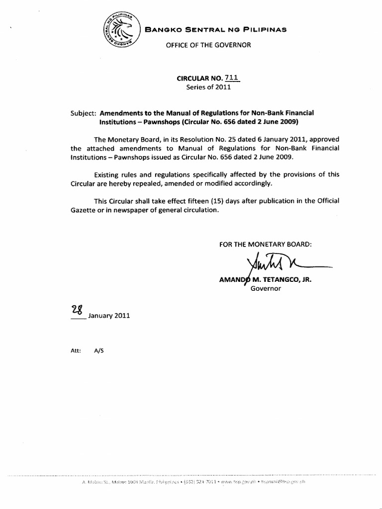 Amendment To BSP Regulations On Pawnshop PDF | PDF | Pawnbroker ...