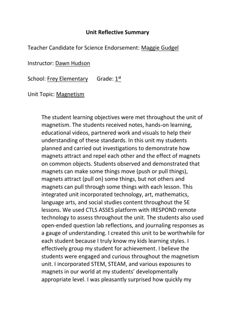 Unit Reflective Summary Final | PDF | Science, Technology, Engineering ...