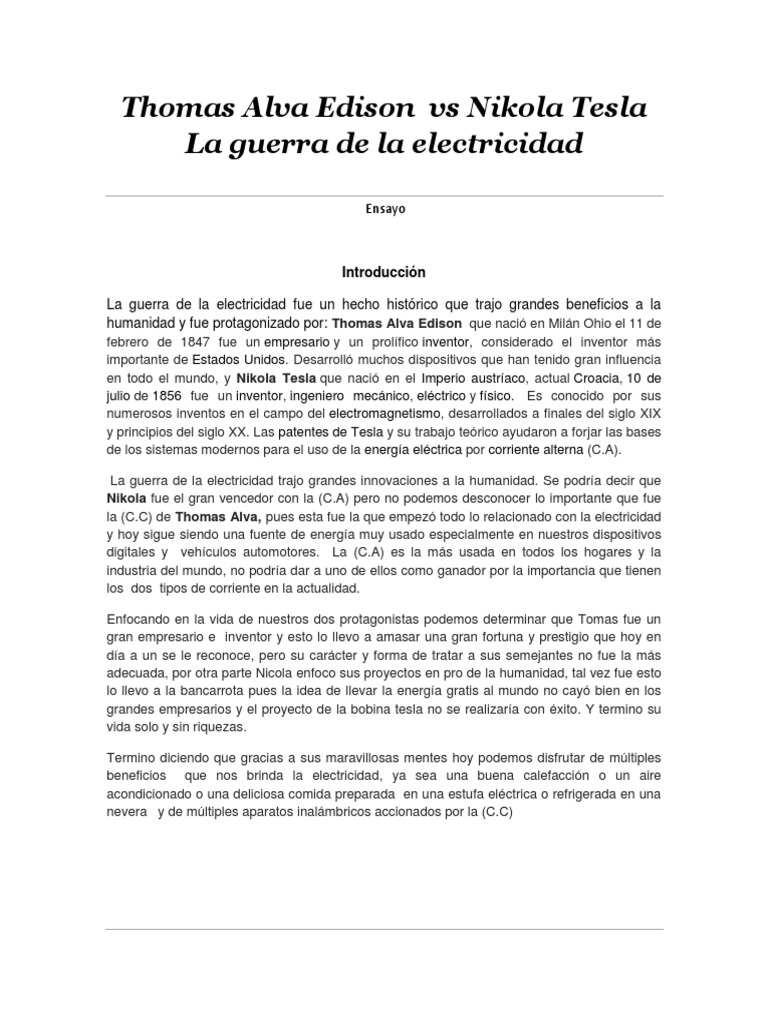Thomas Alva Edison Vs Nikola Tesla | PDF | Nikola Tesla | Thomas Edison