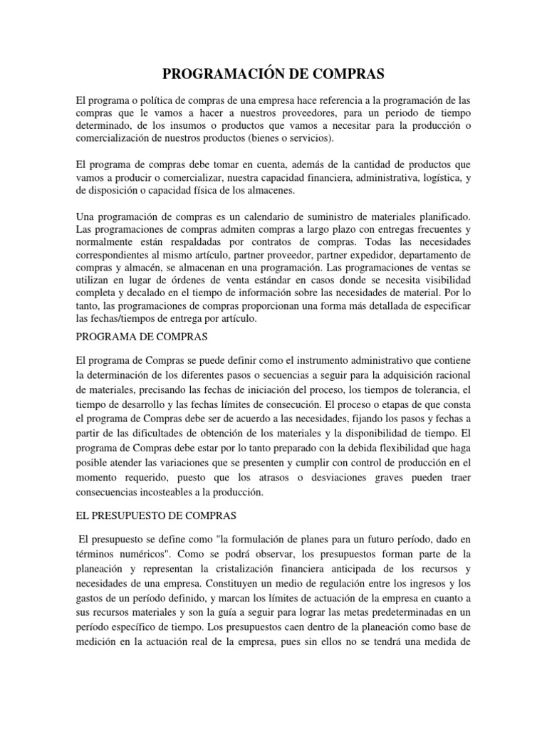 Programación de Compras | PDF | Presupuesto | Business
