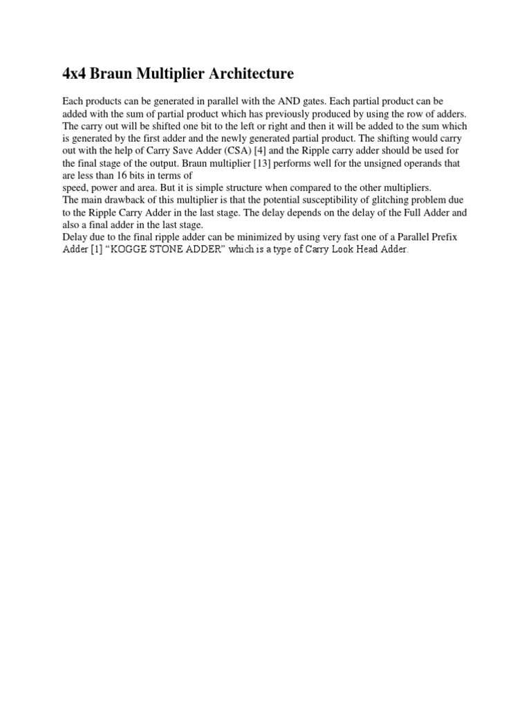 4x4 Braun Multiplier Architecture | PDF