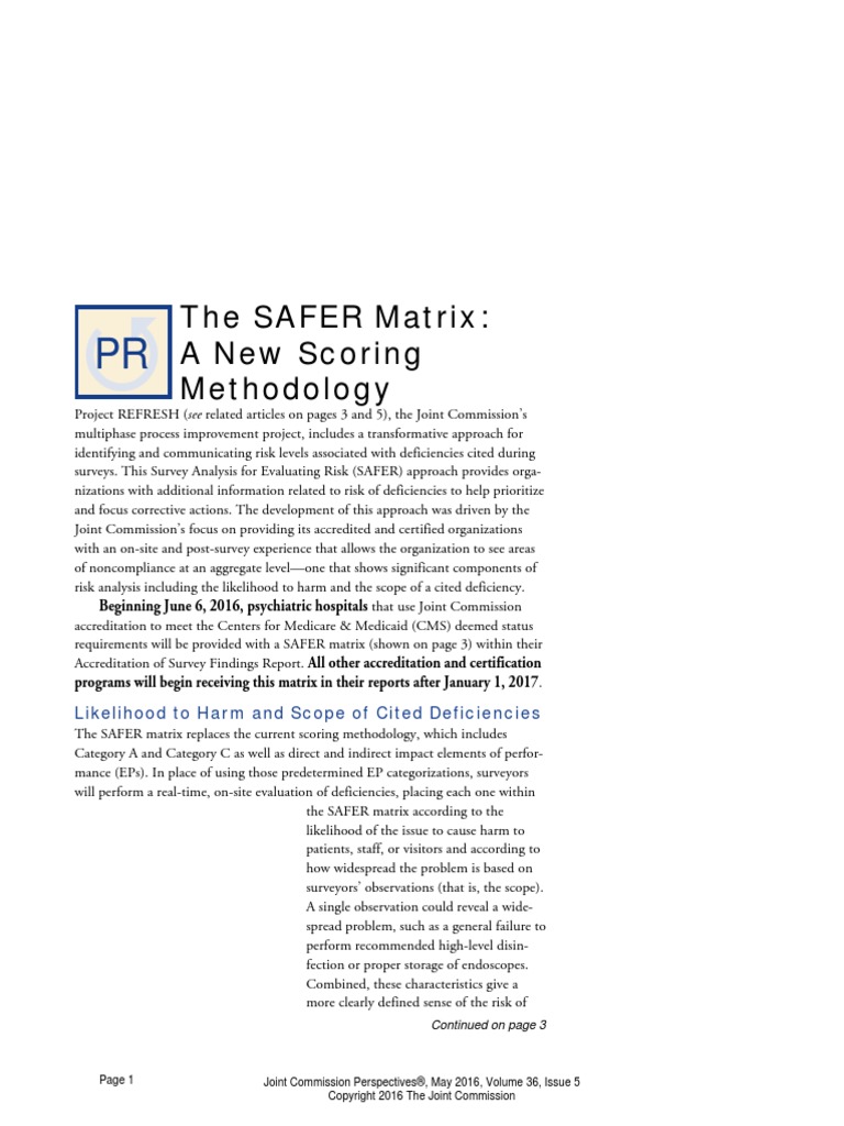 SAFER Matrix New Scoring Methodology | PDF | Joint Commission | Risk