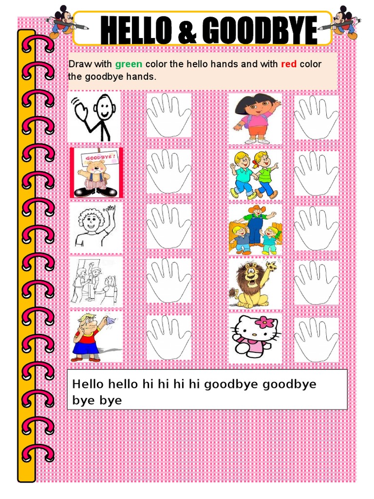 Hello and Goodbye Worksheet 30040 | PDF