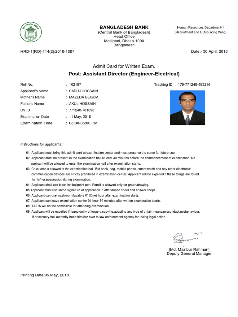 Post: Assistant Director (Engineer-Electrical) : Admit Card For Written ...