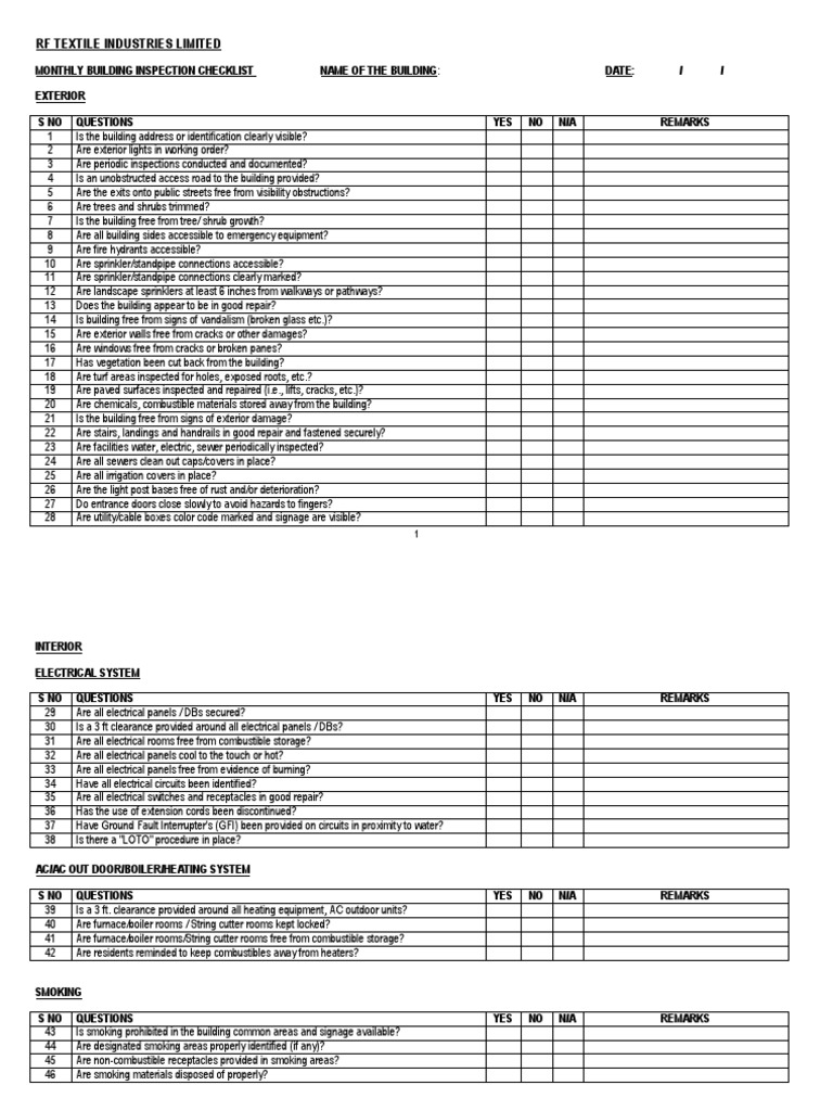 Checklist Building Inspection | PDF | Fire Sprinkler System | Hvac