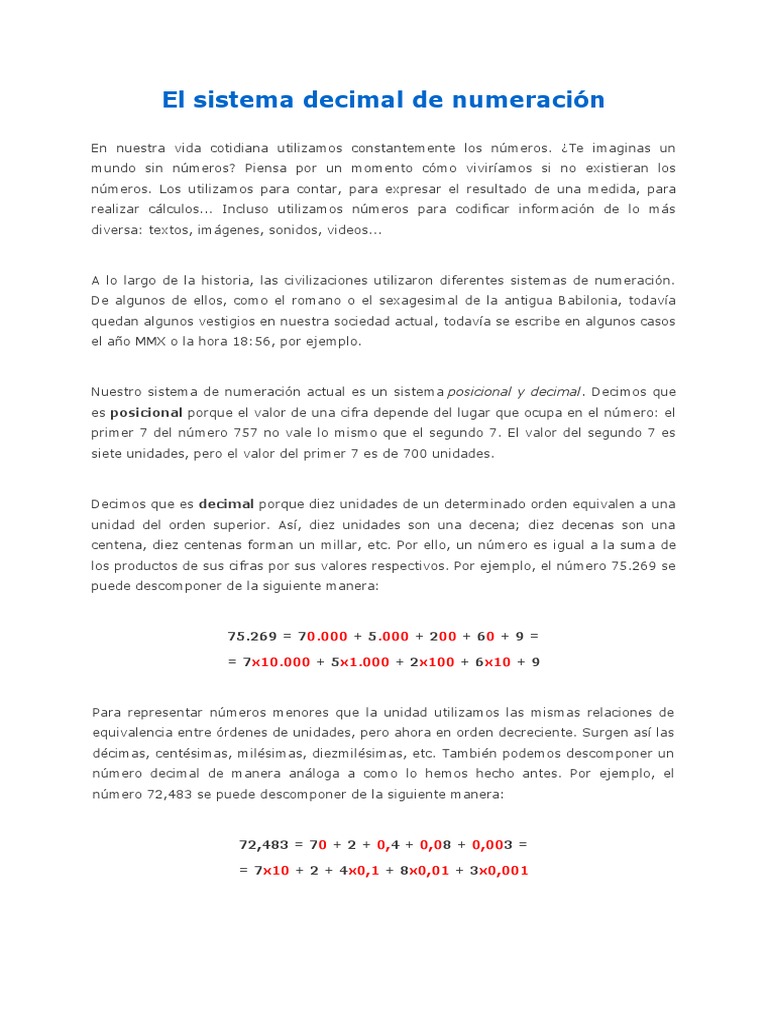 El Sistema Decimal de Numeración | PDF | Decimal | Convenciones de nombres