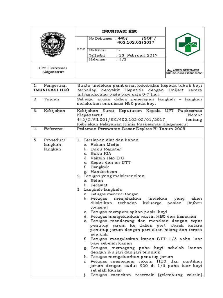 Sop Imunisasi Hb0 | PDF
