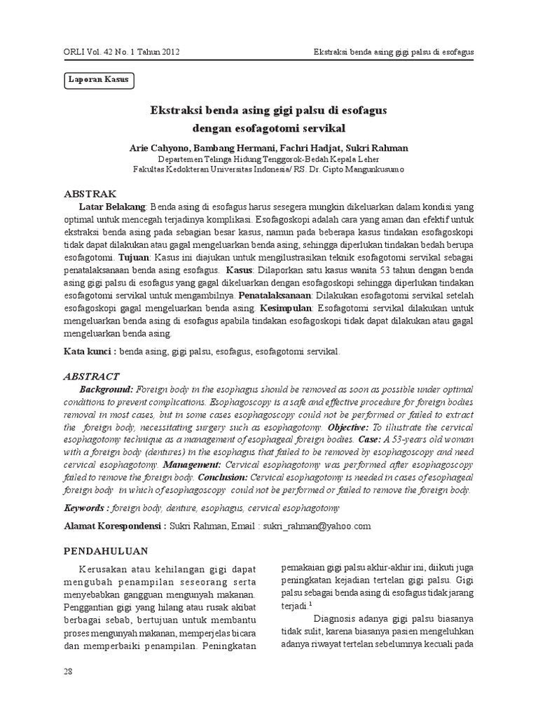 Ekstraksi Corpal Dengan Esofagotomi | PDF